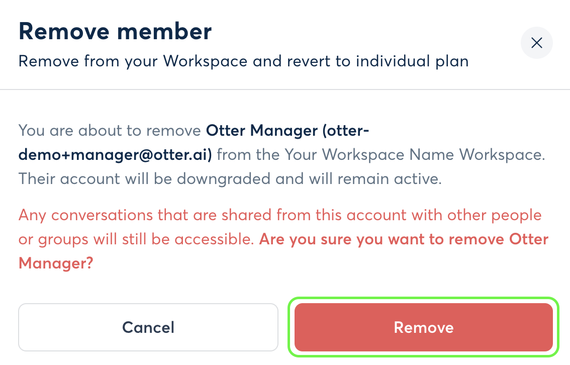 Remove a member from a Workspace – Otter.ai Help Center