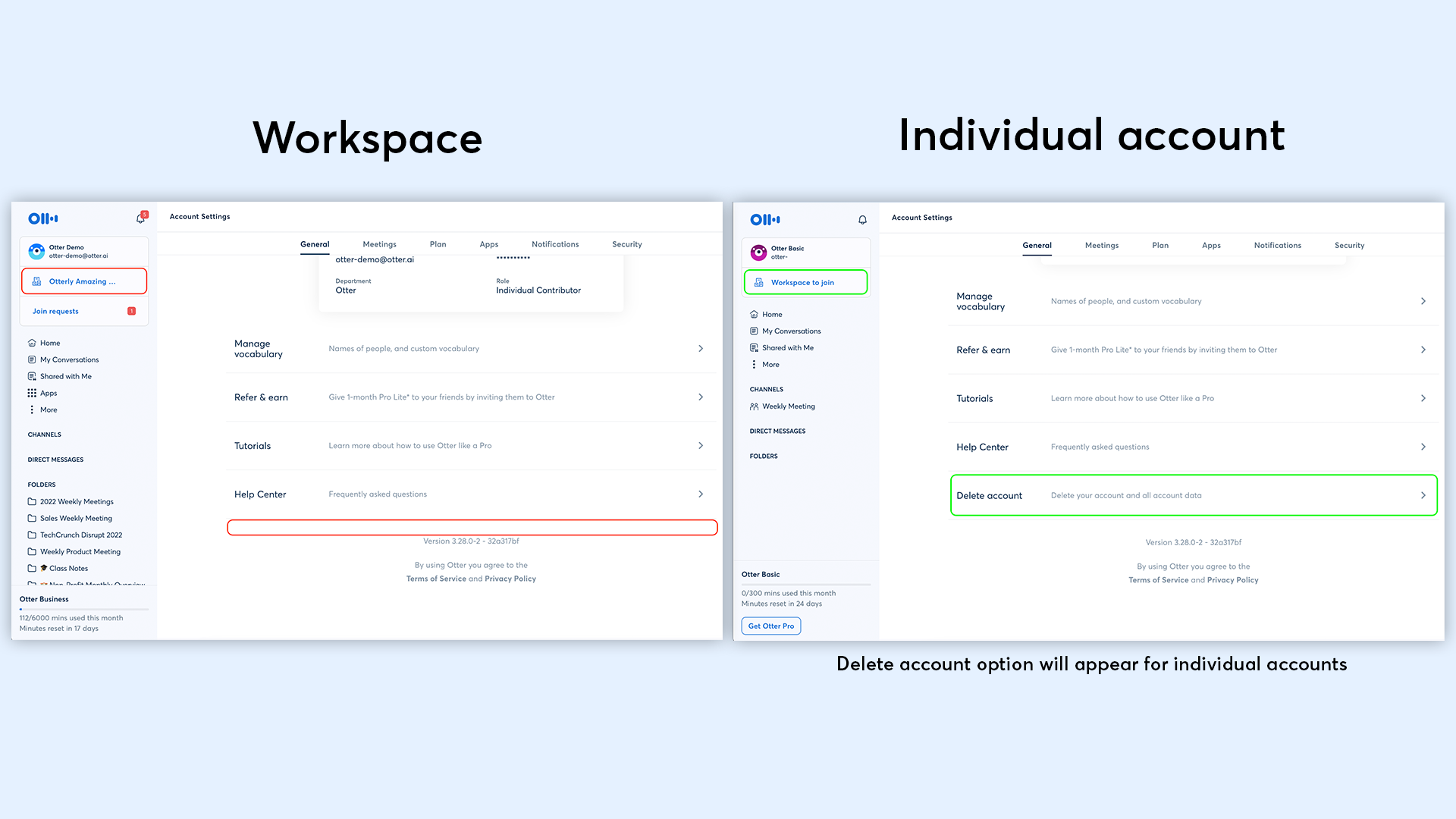 Delete your account – Otter.ai Help Center