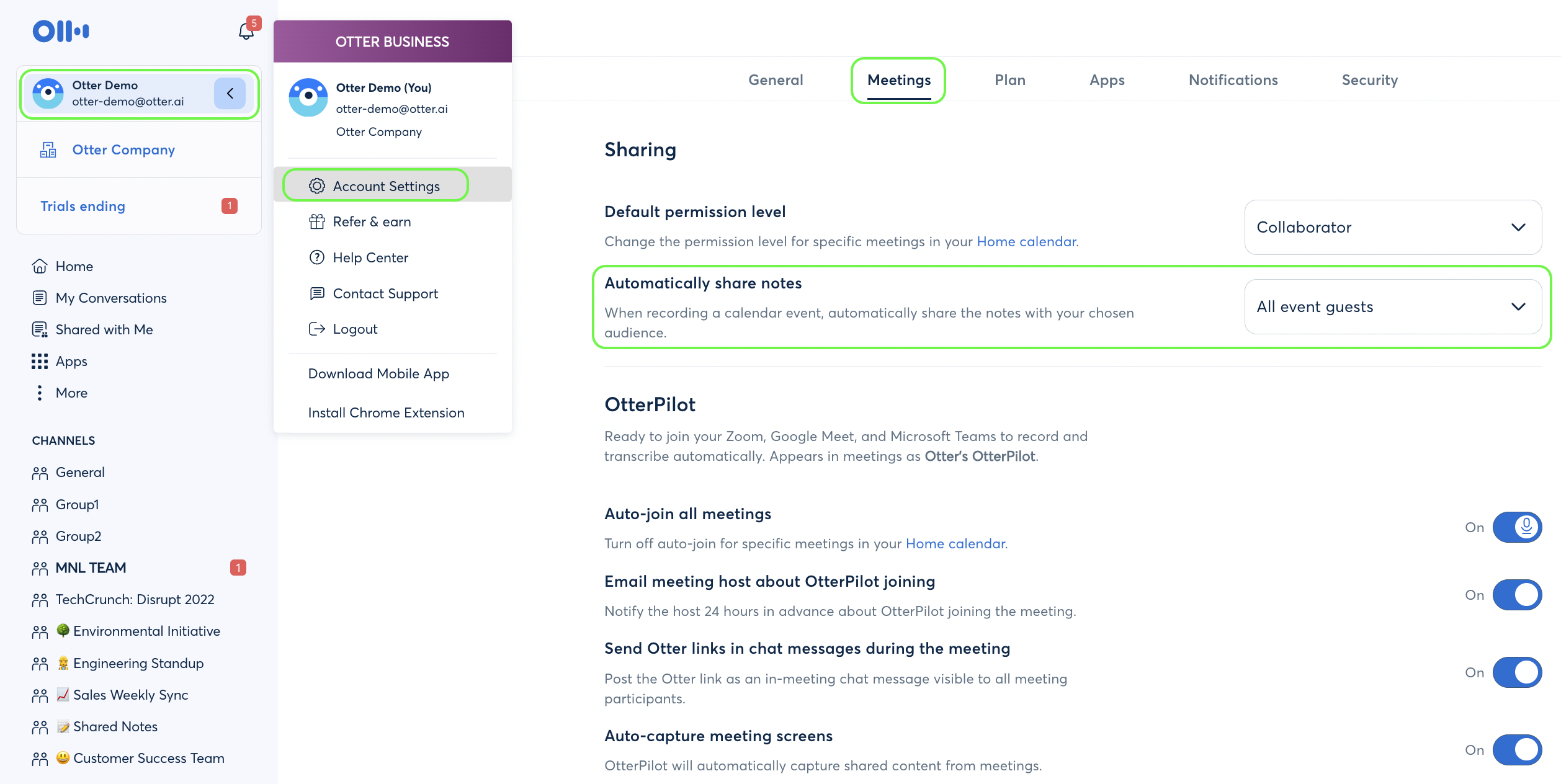 Auto-share conversations with users of the same domain – Otter.ai Help ...