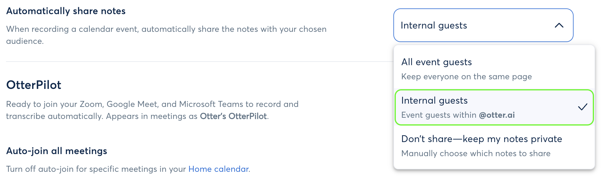 Auto-share conversations with users of the same domain – Otter.ai Help Center