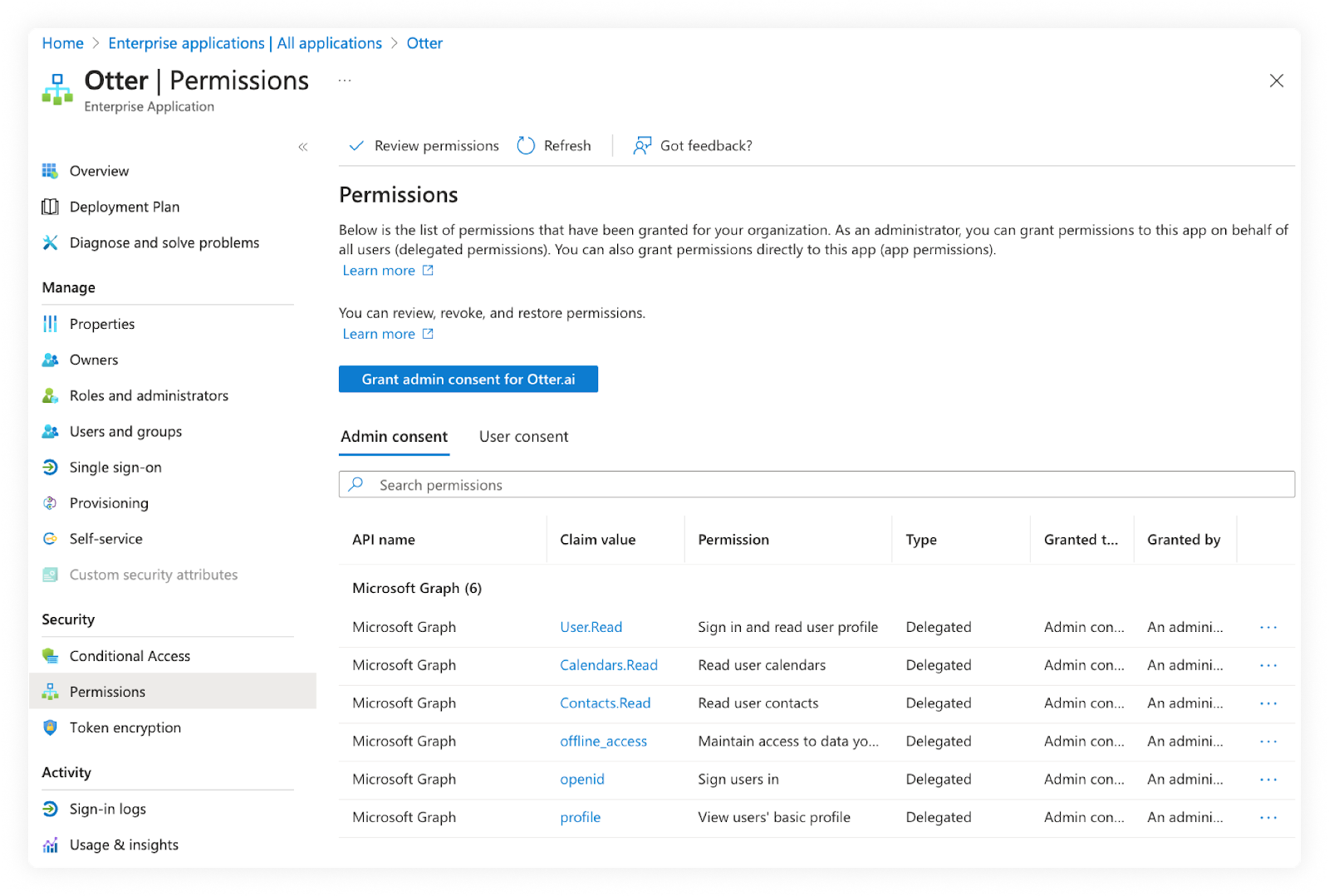 Granting admin consent to Otter in Entra – Help Center Granting admin consent to Otter in Entra – Help Center
