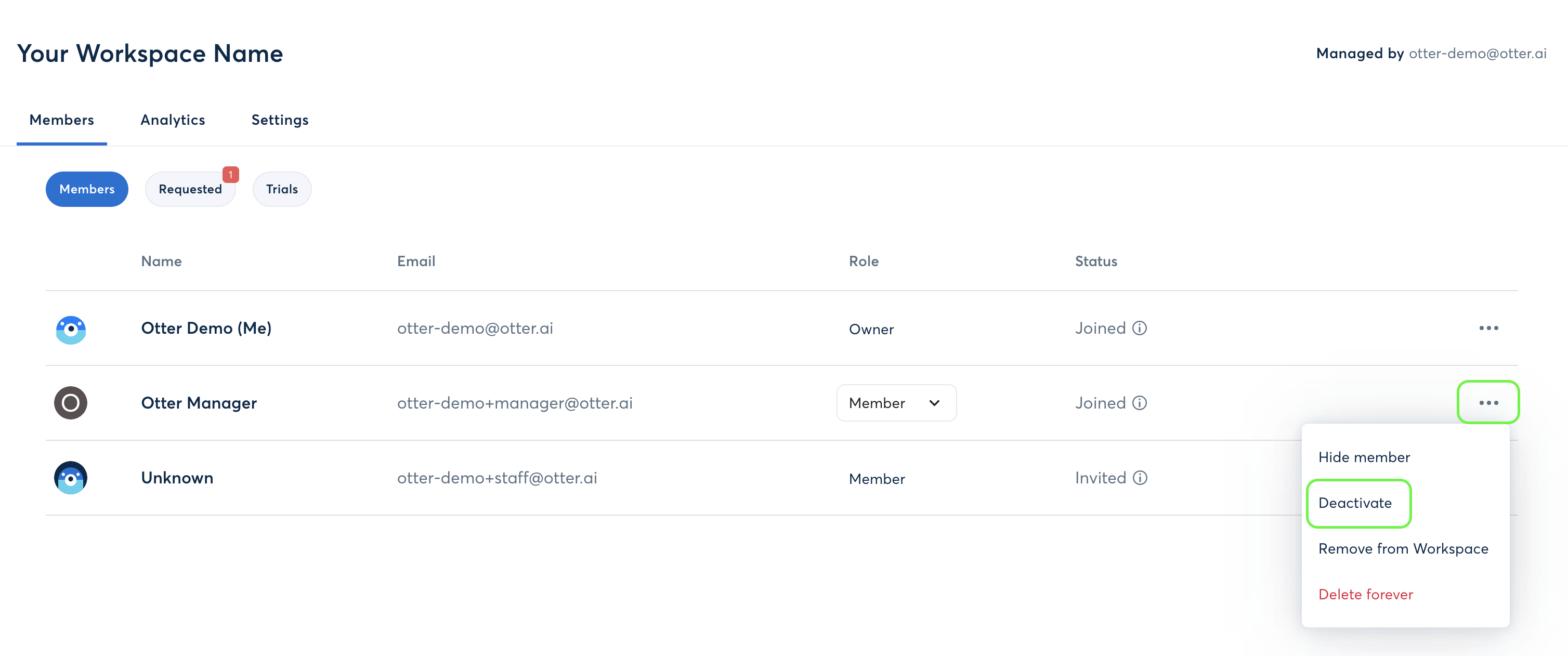 Managing team members in a Workspace – Otter.ai Help Center